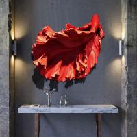China Realistic Resin Fish Sculpture , Interior Contemporary Metal Wall Sculptures Red Cyan for sale