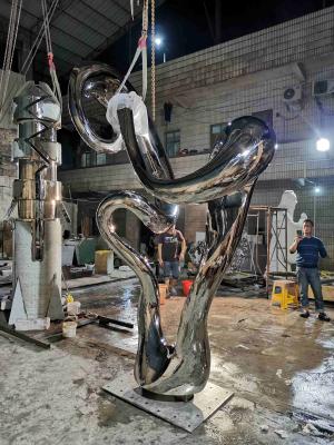 China Large abstract stainless steel curved sculpture outdoor garden pool decoration for sale