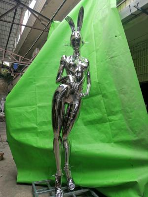 China Customized Stainless Steel Sculpture Mirror Abstract Mechanical Large Rabbit Sculpture for sale