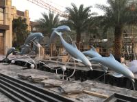 China Stainless Steel Dolphin Group Metal Animal Sculptures Pool Decoration Sky Blue Paint for sale