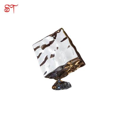 China Outdoor Metal Lawn Ornaments Abstract Ripple Square Statue Crafts Stainless Steel Landscape Art Sculpture Garden Cube for sale