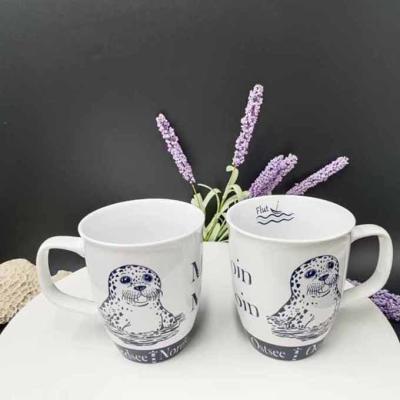 China Custom 12oz Porcelain Ceramic Coffee Mug Stoneware Tea Cup with Handle LFGB Certified for sale