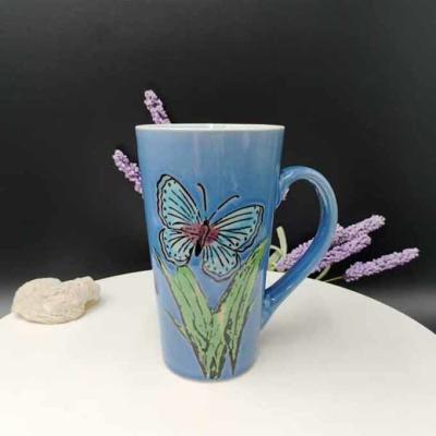 China 13oz Glazed Stoneware Coffee Mug with Twill Relief Design for Daily Use for sale