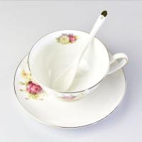 China 10oz 220ml Ceramic Cup and Saucer Set with Golden Lace Design for Cafe Hotel Use for sale