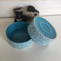China 7 Inch 17.8cm Blue Decal Ceramic Dog Food Bowl Custom Size OEM Pet Bowl for sale