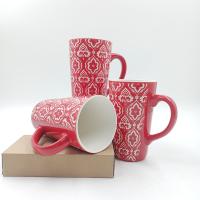 China 20OZ Red Color Glaze Ceramic Drinking Mugs With  Decals for sale