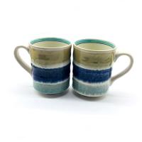 China 21OZ Stoneware Hand Made	Ceramic Drinking Mugs Whit Texture Inside for sale