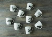 China White Cartoon 9Oz Ceramic Coffee Mugs With Handgrip Dishwasher Safe for sale