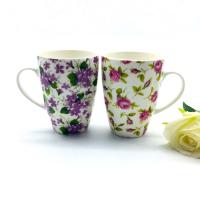 China CE Drum Shaped Flower Pattern Pottery Coffee Cups , 330ml Coffee Cup for sale