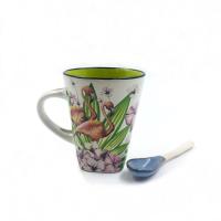 China 10oz 10.8cm Height Ceramic Coffee Mugs With Spoon Hand Drawn for sale