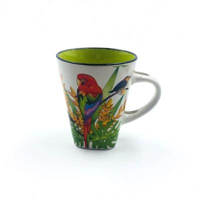 China 10oz 10.8cm Height Ceramic Coffee Mugs With Spoon Hand Drawn for sale