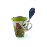China 10oz 10.8cm Height Ceramic Coffee Mugs With Spoon Hand Drawn for sale