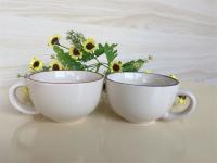 China 6 Oz Colorful Glazed Stoneware Coffee Mug With Color Brim for sale