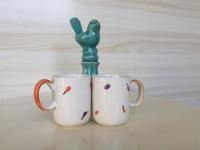 China Orange Promotional 170ml Stoneware Coffee Mug 6 Oz Cappuccino Cup with Handle for sale