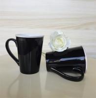 China 14 Oz Black Glazed Ceramic Cone Cup With White Brim for sale
