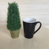 China 14 Oz Black Glazed Ceramic Cone Cup With White Brim for sale