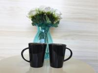 China 16 oz Black Glazed V-Shape Ceramic Large Coffee Mugs for sale