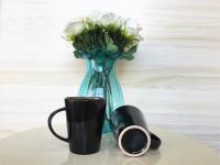 China 16 oz Black Glazed V-Shape Ceramic Large Coffee Mugs for sale
