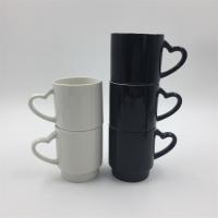 China 12Oz 340ml White And Black Ceramic Drinking Mugs Heart Shaped Handle for sale