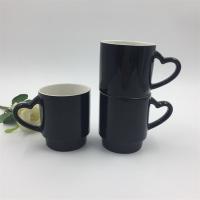 China 12Oz 340ml White And Black Ceramic Drinking Mugs Heart Shaped Handle for sale