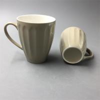 China 10oz Olive Green Debossed Small Ceramic Coffee Mugs Glossy With Handle for sale