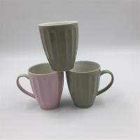 China 10oz Olive Green Debossed Small Ceramic Coffee Mugs Glossy With Handle for sale