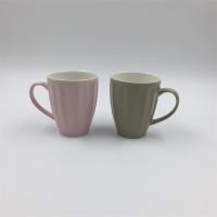 China 10oz Olive Green Debossed Small Ceramic Coffee Mugs Glossy With Handle for sale