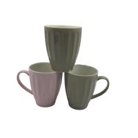 China 10oz Olive Green Debossed Small Ceramic Coffee Mugs Glossy With Handle for sale