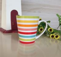 China Flashing Customized Logo 11oz Rainbow Pottery Mug V Shaped Colorful for sale