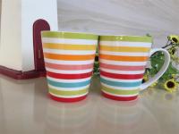 China Flashing Customized Logo 11oz Rainbow Pottery Mug V Shaped Colorful for sale