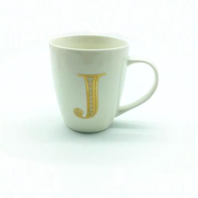 China 11 Oz Ceramic Drinking Mugs Custom Logo Gold Decal Print New Bone China 1000pcs MOQ for sale