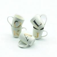 China 11 Oz Ceramic Drinking Mugs Custom Logo Gold Decal Print New Bone China 1000pcs MOQ for sale