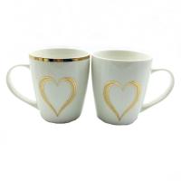 China 11 Oz Ceramic Drinking Mugs Custom Logo Gold Decal Print New Bone China 1000pcs MOQ for sale