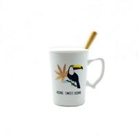 China Office Use 11Oz 320ml White Bone China Mugs With Lid And Spoon for sale