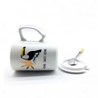 China Office Use 11Oz 320ml White Bone China Mugs With Lid And Spoon for sale