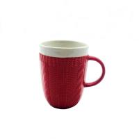 China 12oz 350ml Ceramic Drinking Mug Embossed Knit Pattern Microwave Safe for sale