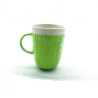 China 12oz 350ml Ceramic Drinking Mug Embossed Knit Pattern Microwave Safe for sale