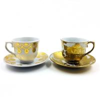 China 3OZ Luxury Coffee Cups and Saucers Set LFGB Approved New Bone China with Gold Handle for sale