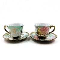 China 3OZ Luxury Coffee Cups and Saucers Set LFGB Approved New Bone China with Gold Handle for sale