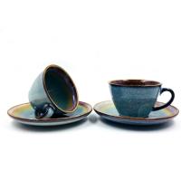 China Reactive Glazed 200ml Ceramic Cup And Saucer Set Two Colors For Coffee for sale