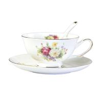 China 10oz 220ml Ceramic Cup and Saucer Set with Golden Lace Design for Cafe Hotel Use for sale