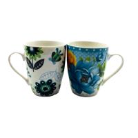 China 11oz 320ml Ceramic Coffee Mug Watercolor Flowers Drum Shape Office Home for sale