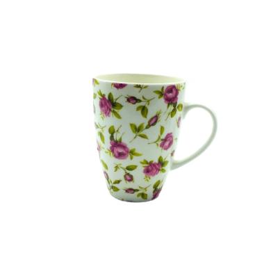 China CE Drum Shaped Flower Pattern Pottery Coffee Cups , 330ml Coffee Cup for sale