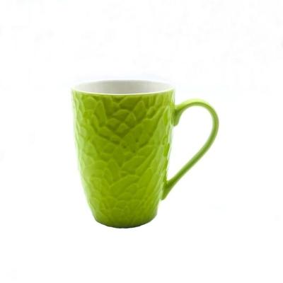 China 350ml Bone China Custom Embossed Coffee Mugs With Handle Classic for sale