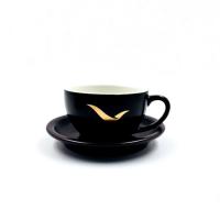 China 11oz Exquisite Printing Ceramic Cup And Saucer Set Stylish For Cafes for sale