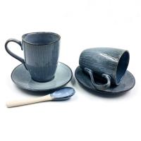 China 7oz Colored Crack Glaze Ceramic Tea Cup and Saucer Set for Gifts for sale