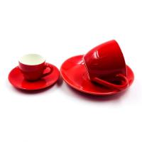 China 10oz 275ml Red Ceramic Coffee Cup and Saucer Set Custom Logo New Bone China for sale