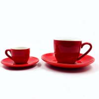 China 10oz 275ml Red Ceramic Coffee Cup and Saucer Set Custom Logo New Bone China for sale