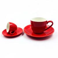 China 10oz 275ml Red Ceramic Coffee Cup and Saucer Set Custom Logo New Bone China for sale
