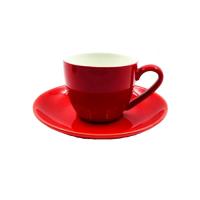 China 10oz 275ml Red Ceramic Coffee Cup and Saucer Set Custom Logo New Bone China for sale